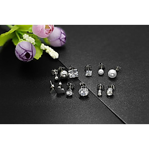 LOYALLOOK 12 Pairs Stainless Steel Earrings Stud Earrings Set for Womens Clear CZ Stud