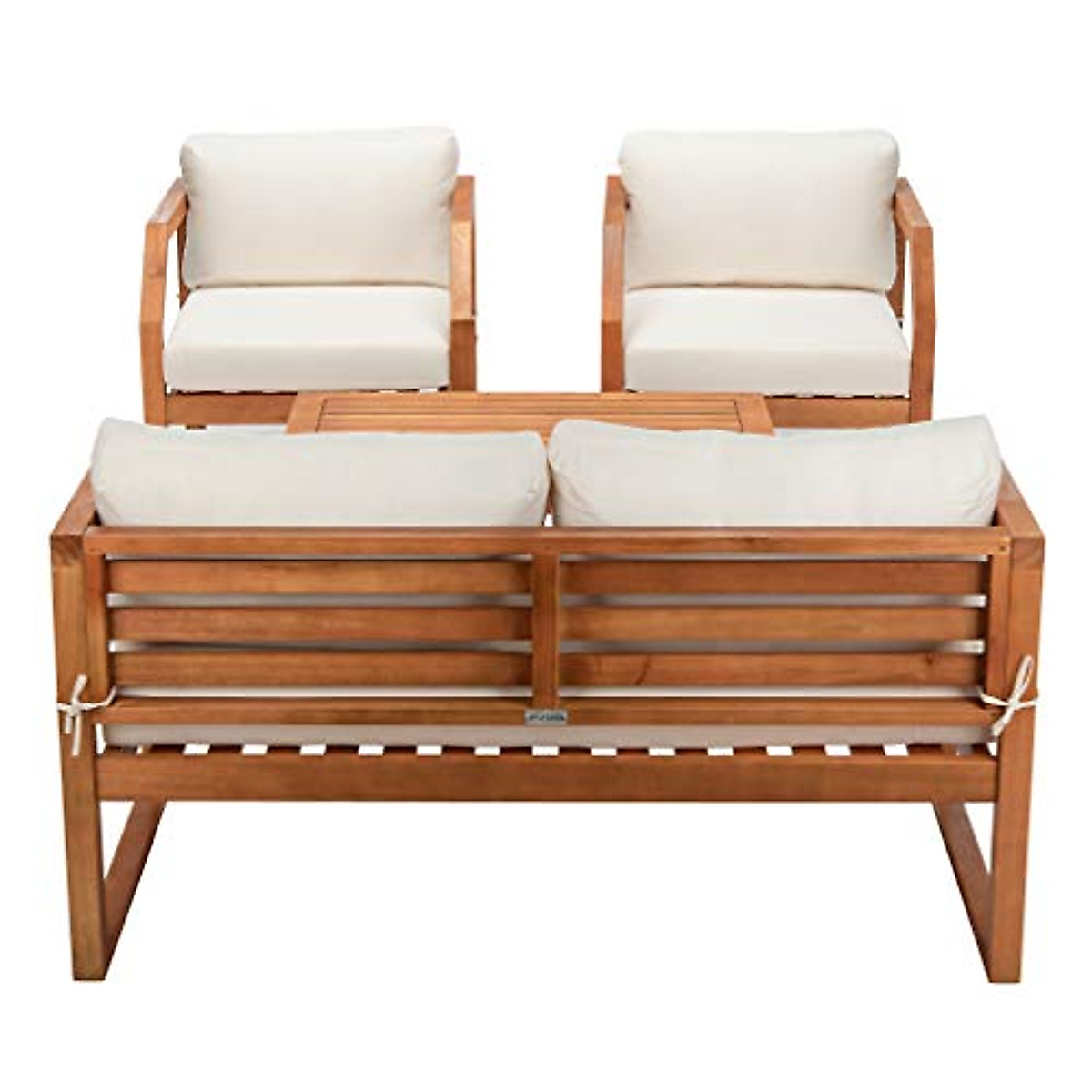 Safavieh PAT7067A Outdoor DREN Natural Brown 4-Piece Beige Seat Cushions Included Patio Set