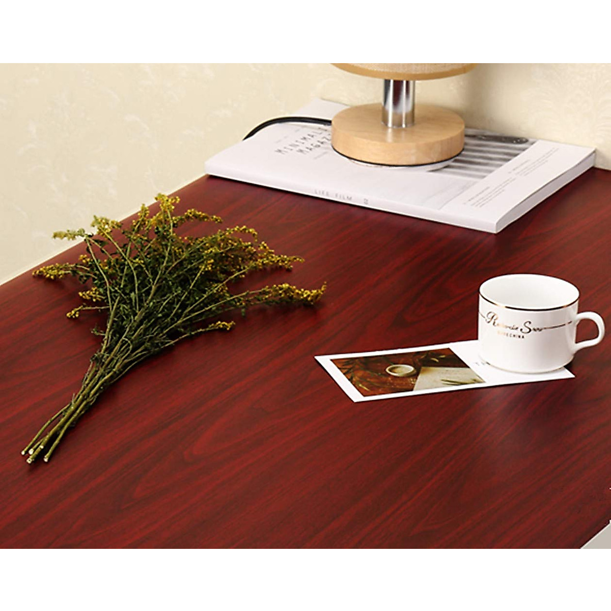 Dark Red Wood Film Peel Stick Wood Grain Wallpaper Adhesive Paper Vinyl Funitures Drawer Shelf Liners Stickers,15.8inch by 79inch