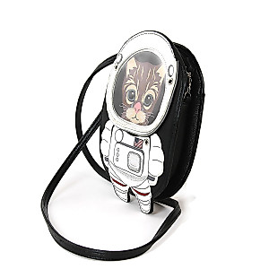 Space Edition Astronaut Kitty Cat Shoulder Crossbody Bag Black