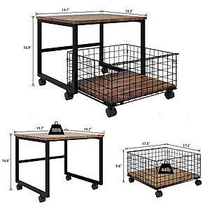 PUNCIA 19.7x19.7in Mobile Mini Fridge Stand with Large Capacity Storage Beverage Refrigerator Table with Wheels Rolling Compact Fridge Cart Heavy Duty Appliance Platform with Basket for Home Office