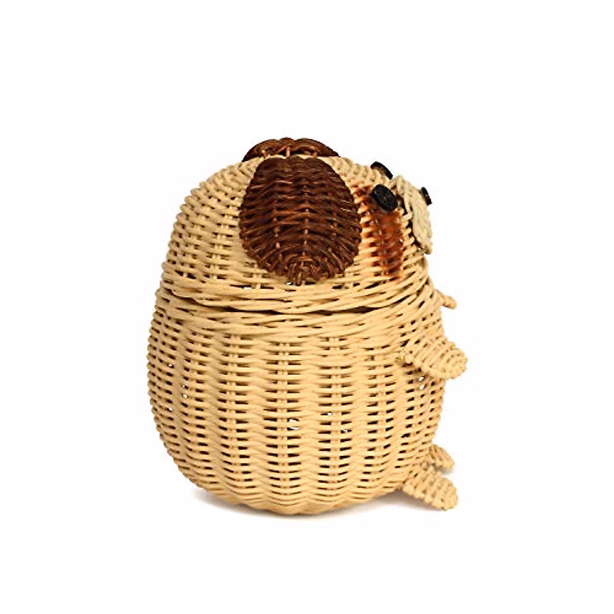 G6 COLLECTION Dog Rattan Storage Basket with Lid Decorative Home Decor Hand Woven Shelf Organizer Cute Handmade Handcrafted Nursery Gift Art Animal Decoration Artwork Wicker Puppy (Small)
