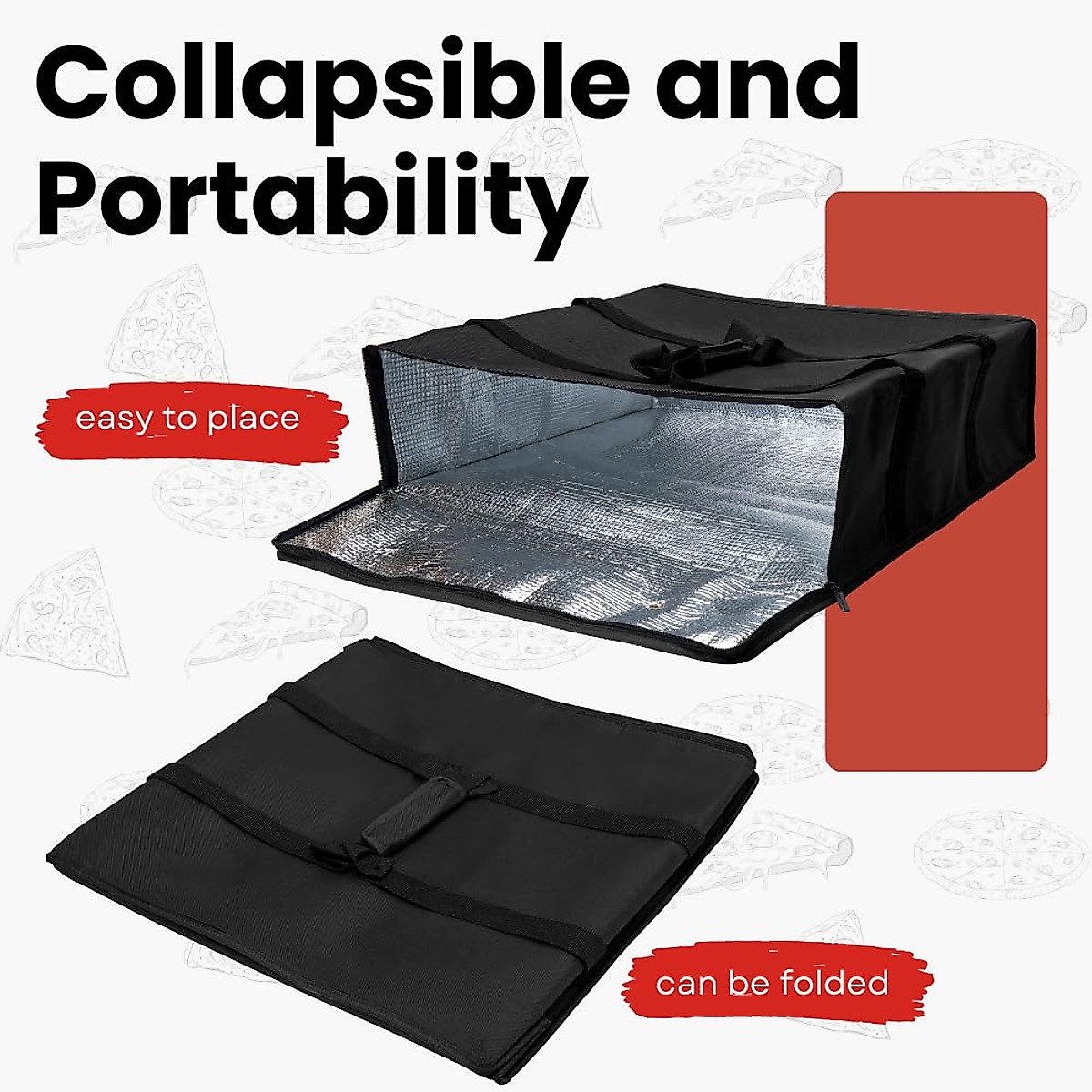 TOGETRUE Pizza Bag, Insulated Pizza Bags for Delivery Carry Hot, Large Pizza Food Delivery Bag for Doordash, Uber Eats, Pizza Warmer Bags for Personal Use, 20 x 20 (Basic Black)