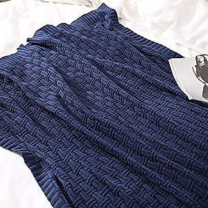 TREELY 100% Cotton Knitted Throw Blanket Couch Cover Blanket(50 x 60 Inches, Navy)