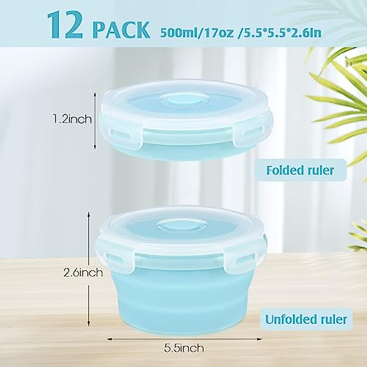 Tanlade 12 Pack Collapsible Bowls with Lids 17oz Collapsible Food Storage Containers Round Lunch Containers Silicone Collapsible Bowls for Camping RV Kitchen Microwave Dishwasher (Pink, Blue)