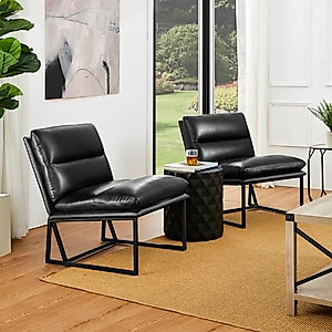 Glitzhome Mid Century PU Leather Reading Sofa Chair, Black