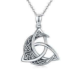 CHENGHONG Celtic Moon Necklace for Women 925 Sterling Silver Celtic Knot Moon Pendant Necklace Crescent Irish Necklace Jewelry Gift for Men
