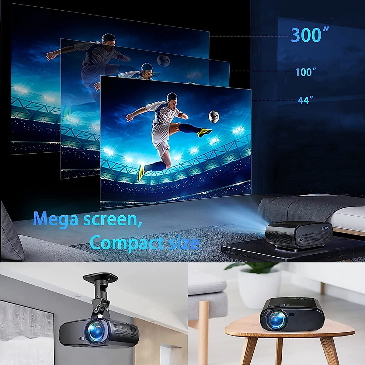 1080P HD Projector, 5G WiFi Bluetooth 4K Projector, PENMAMA 9500L Movie Mini Projector with Zoom/±15° Keystone/ 300" Display/Phone Mirroing, Compatible with HDMI, VGA, USB, Phone, TV, Laptop, PC, PS5