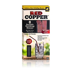 BulbHead Red Copper Straws, Assorted Straight & Bent, 8 Count