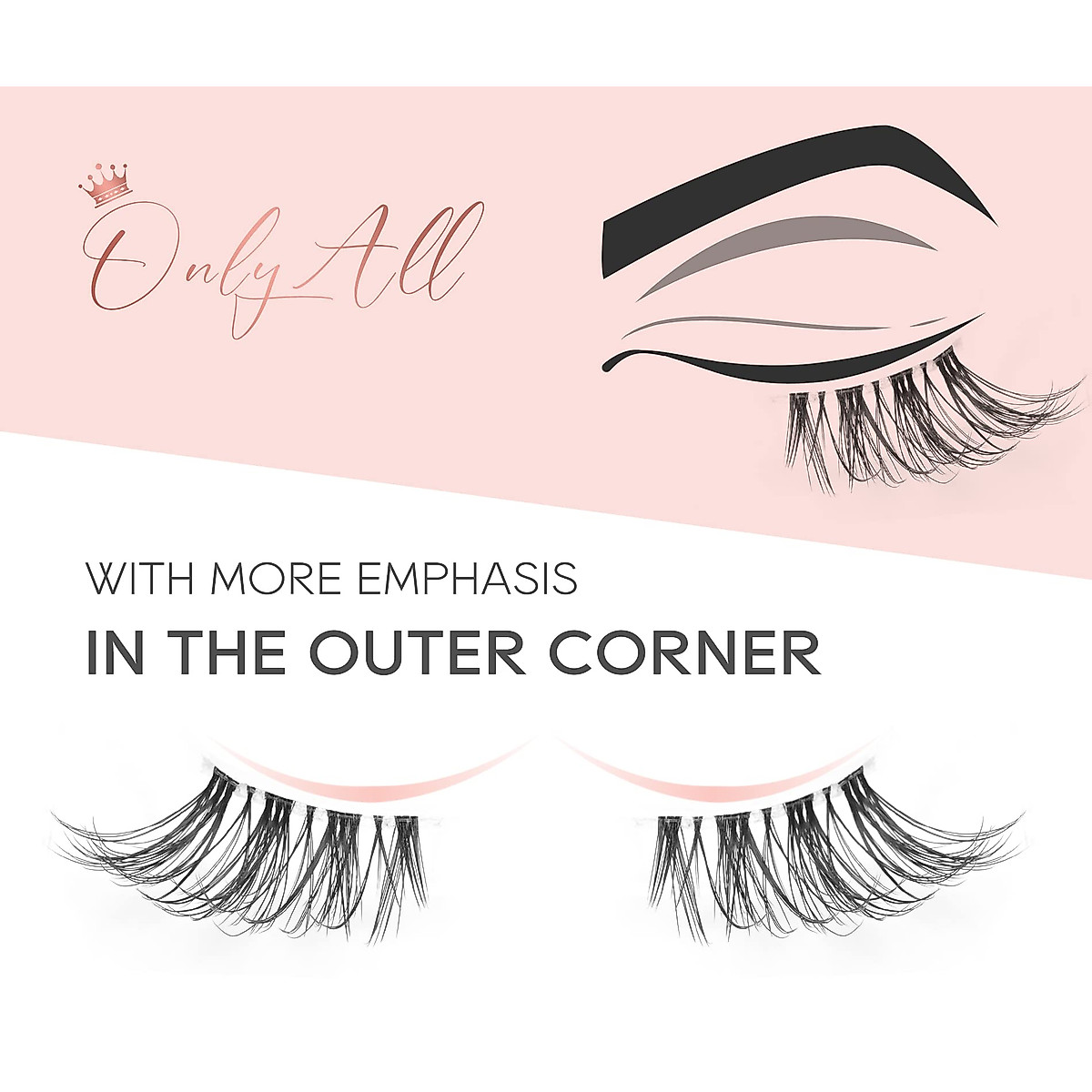 Onlyall Half Eyelashes Corner Lashes Natural Lashes Half Lashes Wispy End Lashes Corner Eyelashes 3/4 Lashes Clear Band Lashes 7 Pairs C03 (6MM-15MM)