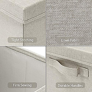 HOONEX Foldable Storage Bins with Lids, 2 Pack, Storage Boxes with Carrying Handles and Study Heavy Cardboard, 16.5" L x 11.8" W x 7.5" H for Toy, Shoes, Books, Clothes, Linens, Nursery, Beige