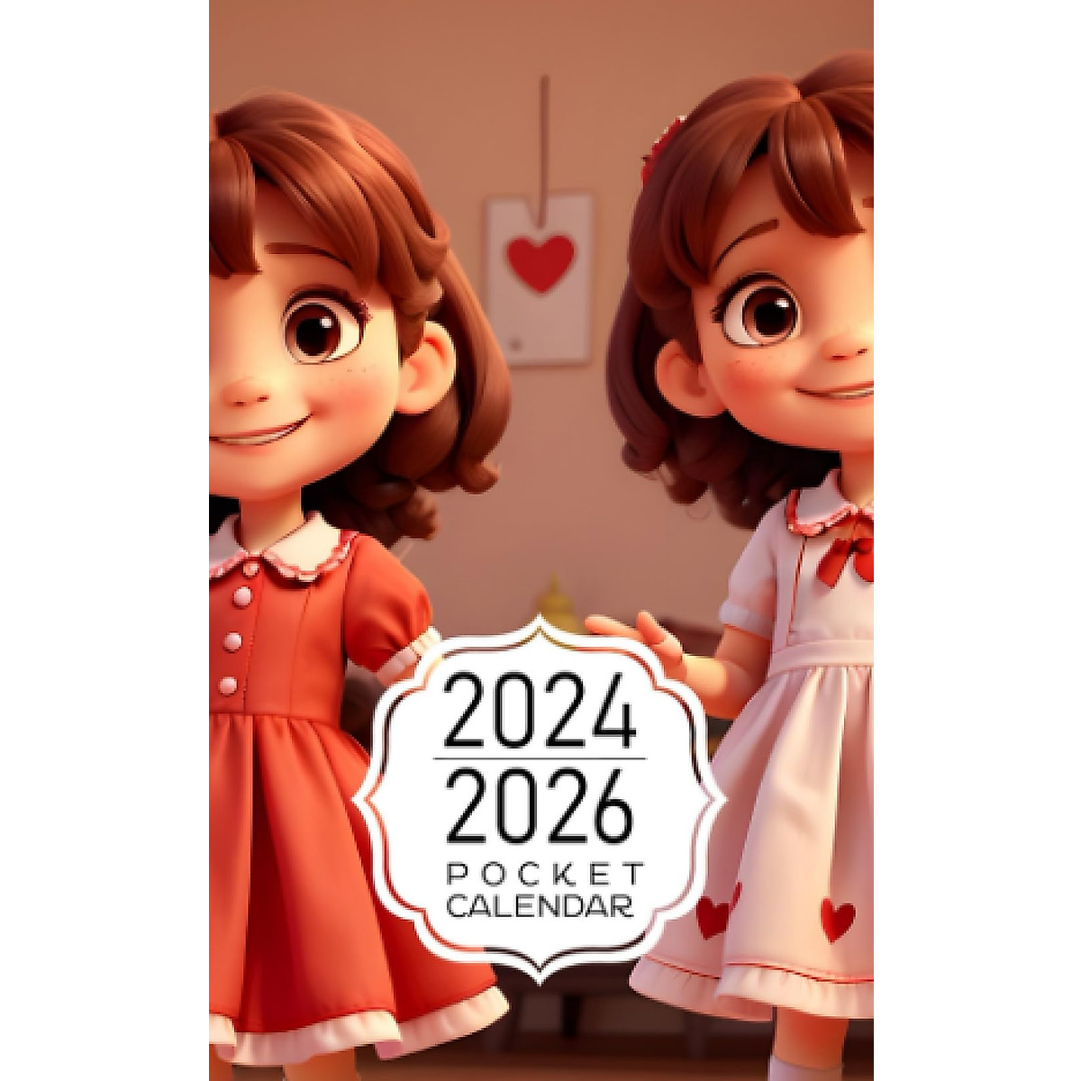 Pocket Calendar 2024-2026: Two-Year Monthly Planner for Purse , 36 Months from January 2024 to December 2026 | Little girl | Red and white pinapo dress | Waving hand | Smiling