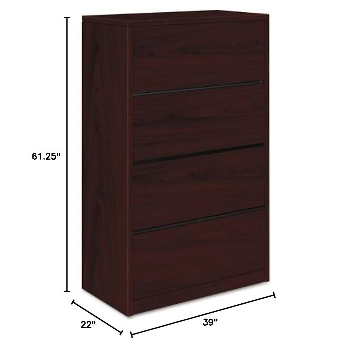 HON 10500 Series Lateral File - 37" x 20" x 59" - Wood - 4 x File Drawer(s) - Legal, Letter - Security Lock, Leveling Glide - Mahogany
