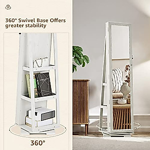 SERWALL 360 Rotating Jewelry Stand Organizer - Freestanding Dressing Mirror Jewelry Cabinet Storage - WHITE