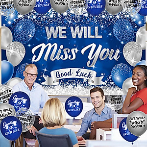 Blue Sliver Farewell Party Decorations Good Luck We Will Miss You Banner 18PCS We Will Miss You Balloons for Boys and Men Farewell Going Away Retirement Graduation Goodbye Party Supplies