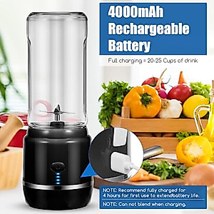 Kqiang Portable Blender, USB Rechargeable, 400ml Capacity, 360 High-Speed Cutting and Mixing, Six Blade Design, Black