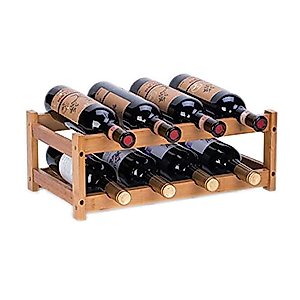 kework 8 Bottles Wine Rack, 2 Tier Nature Bamboo Wine Display Rack, Tabletop Wine Rack, Desktop Countertop Free Standing Wine Storage Shelf (8-Bottle)