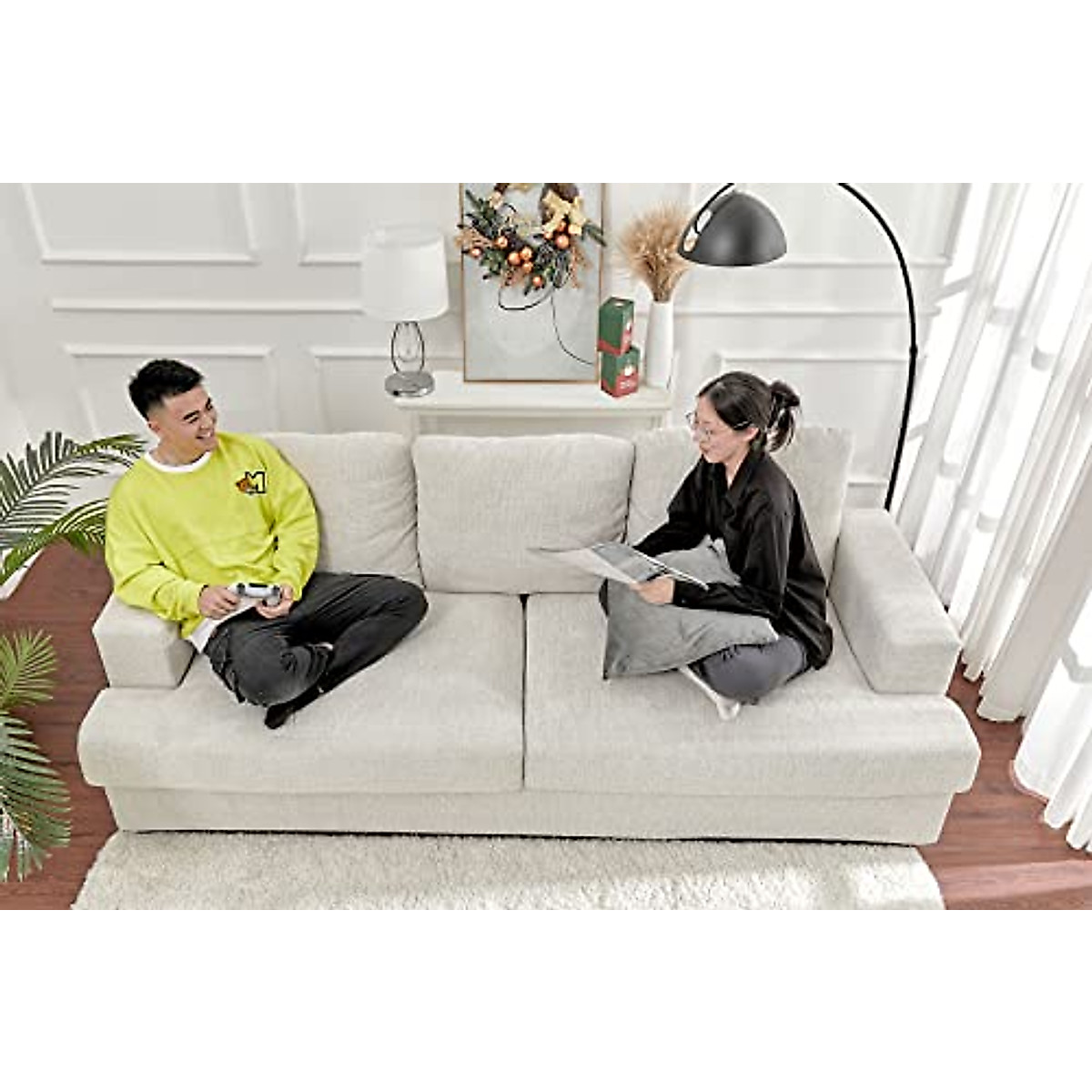 Merluxy Sofa, Deep Seat Sofa-Contemporary Chenille Sofa Couch, 3 Seater Sofa for Living Room-97 Wide Oversized Sofa, Beige Comfy Sofa