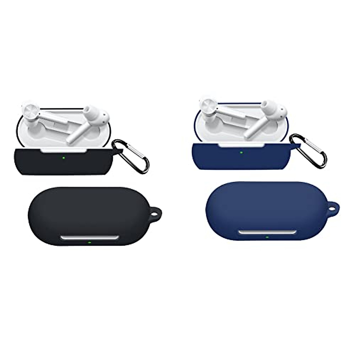 2 Pack DAYJOY Soft Silicone Protective Case Cover Compatible with OnePlus Buds Z2 TWS Earbuds, Protective Skin Sleeve with Key Chain (Black+Blue)