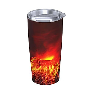 20oz Insulated Tumblers with Lids and Straws Spewing Volcano Stainless Steel Coffee Tumbler Cup Double Wall Vacuum Travel Coffee Mugs for Home, Office, Outdoor