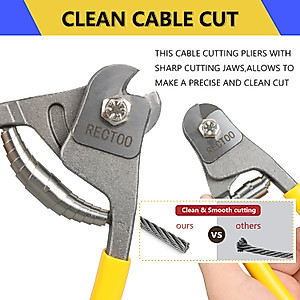 RECTOO Cable Wire Cutters (RT02), Forged from Heavy Duty Stainless Steel metal, 8 Inch small Wire Rope Cutter Tool upto 1/4" for stainless steel wire rope, bike brake cable, railing cable