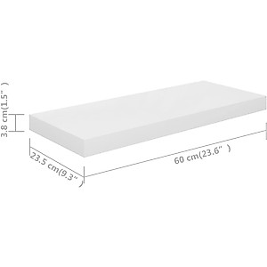 vidaXL Set of 4 High Gloss White Floating Shelves - Durable Honeycomb MDF with Metal Frame - 23.6"x9.3"x1.5"