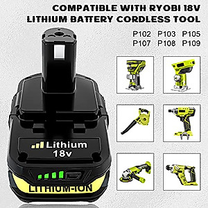 2-Pack 3000mAh 18V P102 P108 Li-ion Replacement Battery for Ryobi 18 Volt Battery Lithium-ion Plus Battery Max P102 P108 P103 P105 P107 P109 P104 Compatible with Ryobi 18Volt Power Cordless Tools