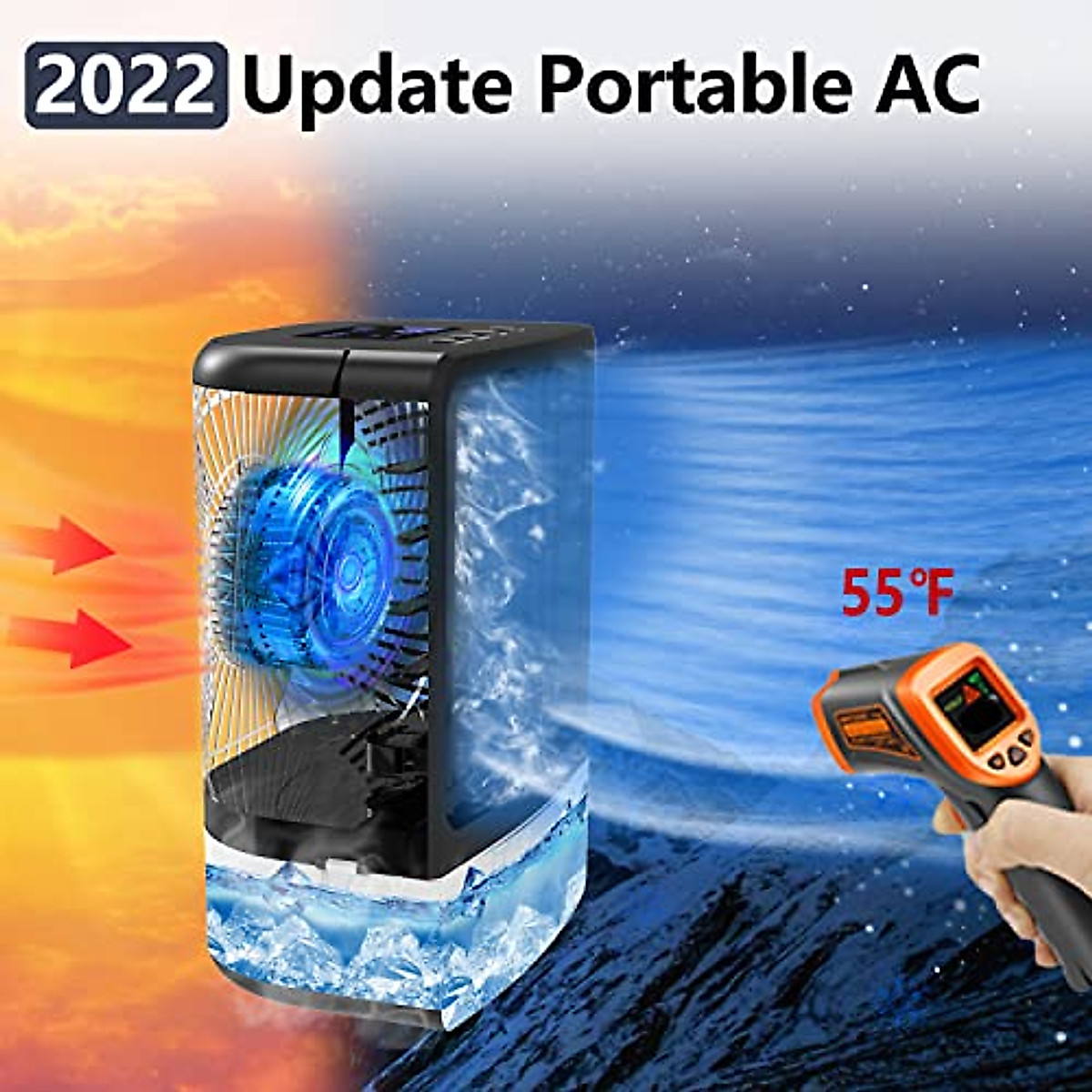Portable Air Conditioners AC - Mini Air Conditioner, Personal Air Conditioner, 4000mAh Battery for Camping, Car, with Remote Control Night Light & Timing