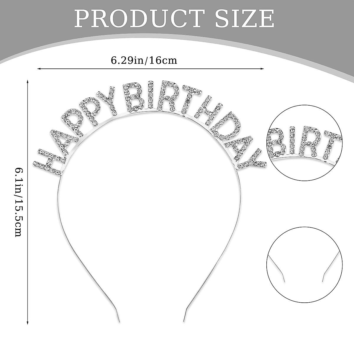 Gold Rhinestone Birthday Headband, Tiara Hat with Crowns for Women Girls, Party Decorations Accessories (Silver)