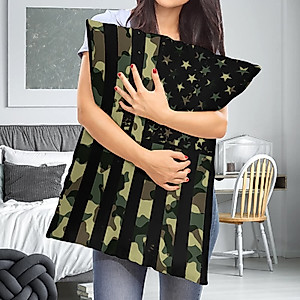 Pillow Case Cushion Standard Queen Size American Flag Green Camouflage Pillowcases American Flag with Green Camo Oblong Cushion Cover Pillow Zippered Pillow Case Bed Decor 20"x30"
