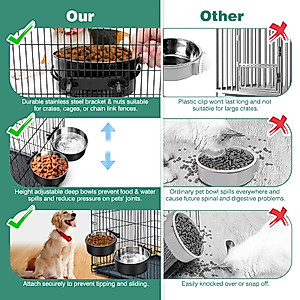Dog Crate Water Bowl No Spill, 2 Pack Dog Crate Bowls Hanging, Kennel Water Food Bowls Mountable, Pet Cage Accessories Feeder Dish, Large Stainless Steel Coop Cup for Cat Puppy Bunny Guinea Pig Ferret