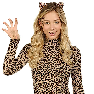 Funcredible Leopard Ears Headband with Tattoos - Cheetah Ear Headbands and Temporary Tattoos - Halloween Headband for Adults and Kids