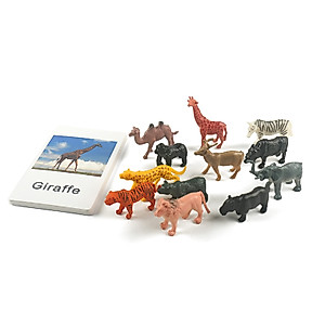 MEROCO Montessori Zoo Safari Animal Match - Miniature Figurines with 2 Part Matching Cards Montessori Language Materials Preschool Learning Toy NEWTT004