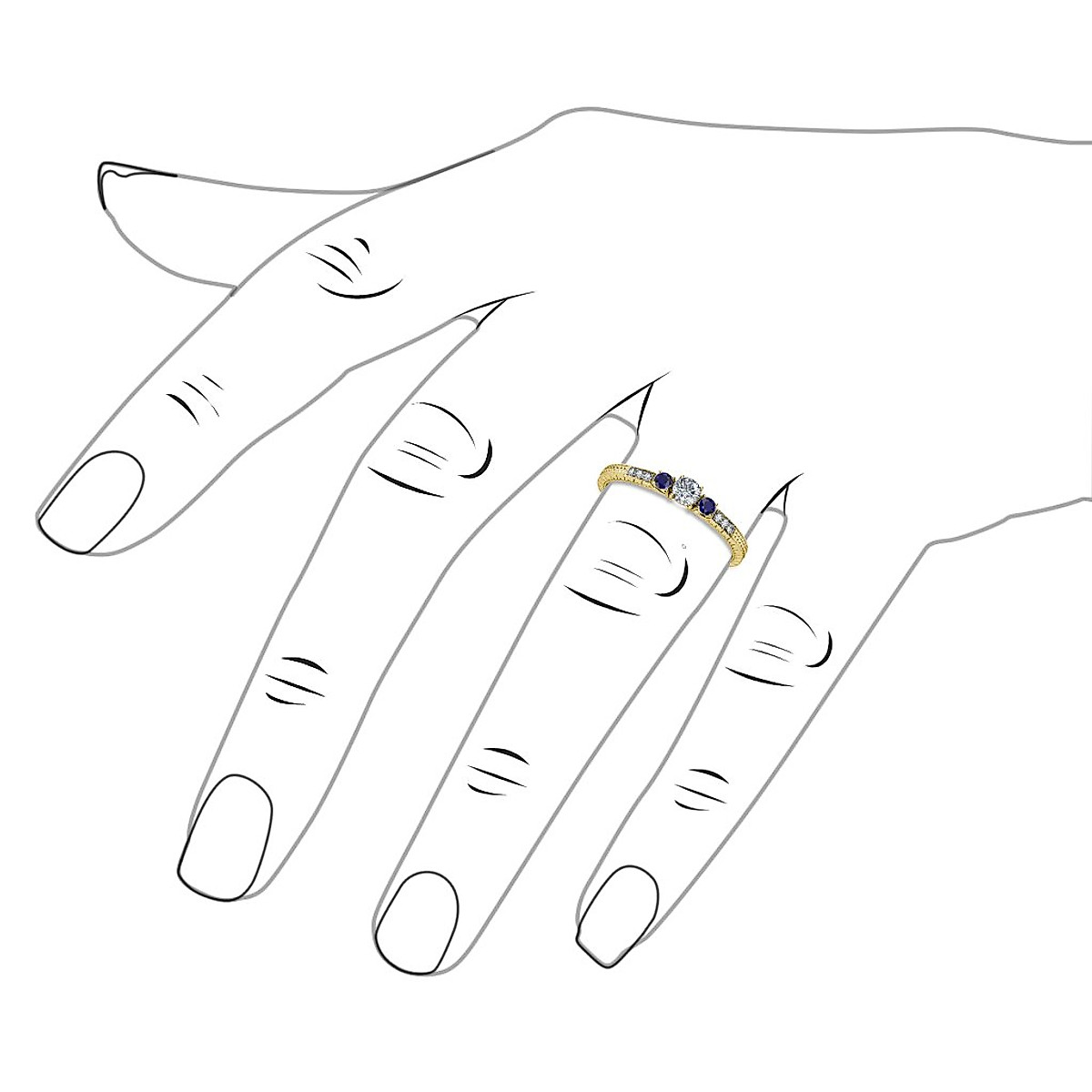 TriJewels Diamond & Blue Sapphire Women Three Stone Engagement Ring 0.42 ctw 14K Yellow Gold-4.5