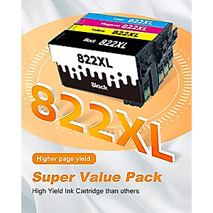 822XL Ink Cartridges Remanufactured for Epson 822XL 822 XL for T822 Ink Cartridges to use for Epson Workforce Pro WF-3820 WF-4820 WF-4830 WF-4833 WF-4834 Printer (1 Black, 1 Cyan, 1 Magenta, 1 Yellow)
