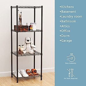 ZHAZHADI 4 Tier Fixed Layer Spacing Storage Shelf Metal Storage Rack Wire Shelving Unit Storage Shelves Metal 528Lbs Capacity 17" L x 13" W x 47" H for Pantry Closet Kitchen Laundry Black