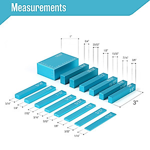 Houseables Setup Blocks Woodworking, Marking Gauge, Gage Blocks, Gauge Block Set, 15 Piece, Blue, Aluminum, Set Up Blocks for Woodworking, Router, Measuring Tools for Woodworking, Gage Block Set