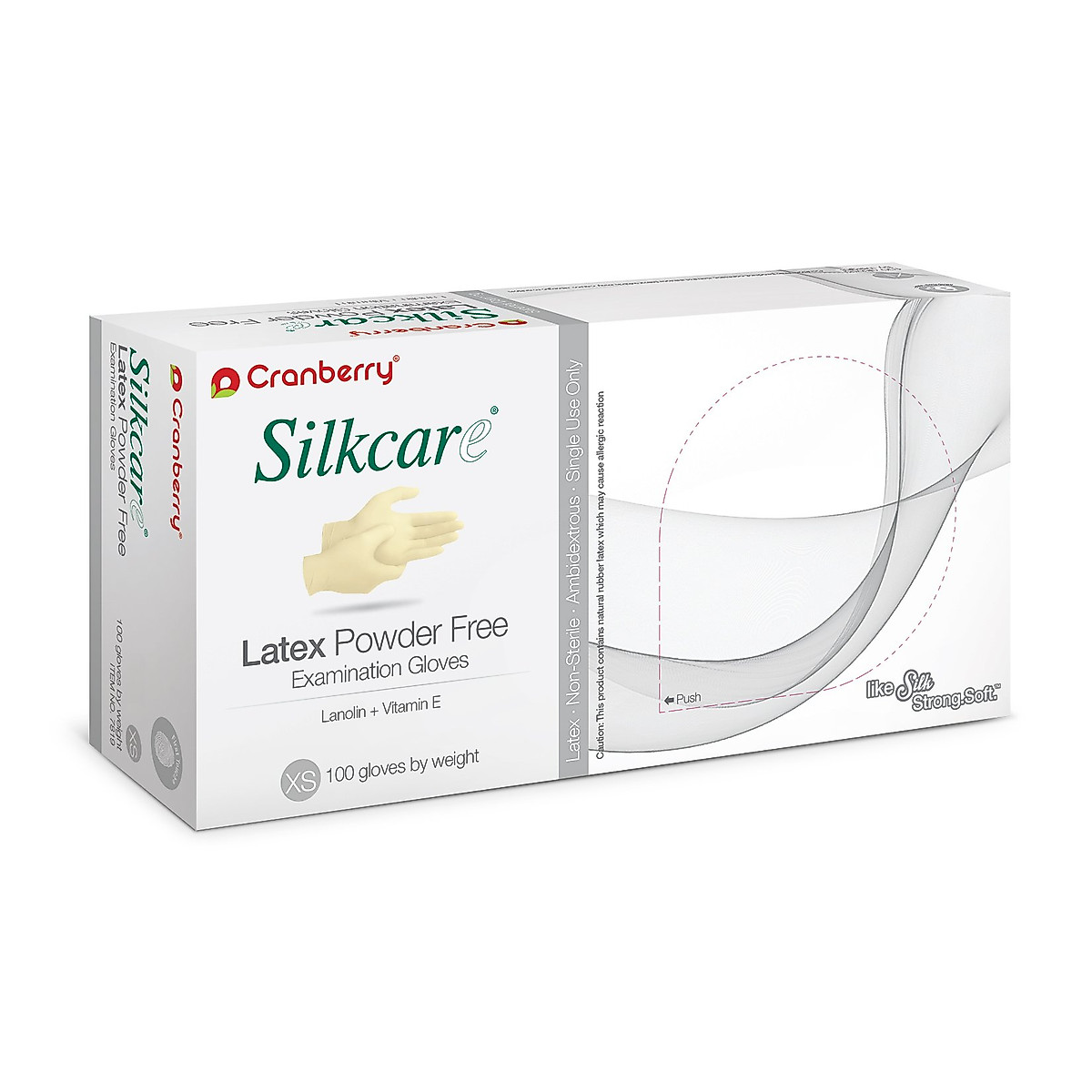 Cranberry USA Cranberry Silkcare Latex Exam Gloves, Case of 100, X-Small, Lanolin & Vitamin E, 4.5 Mil