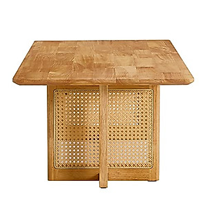 LUSPAZ Rattan Coffee Table Rectangular Solid Wood Coffee Table with Cross Table Legs for Living Room Furniture