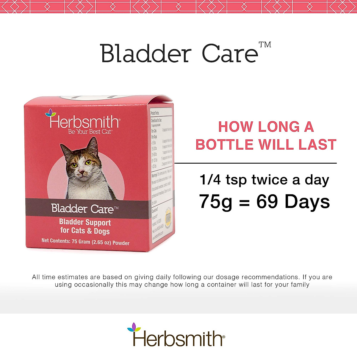 Herbsmith Bladder Care- Bladder Support for Cats- Urinary Tract Cat Supplement – Maintains Kidney Health for Cats– 75g