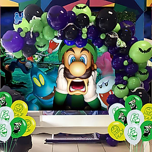 Luigi Mansion Backdrop for Birthday Party Supplies ,1 Happy Birthday Backdrop,18 Ballons for Luigi Mansion Baby Shower Party Decorations, 5 x 3FT Birthday Banner for Girls Boys Party Decorations