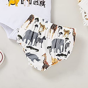 GRNSHTS Baby Kids 1st Birthday Shorts Set Infant Boy Girl Wild One Animal Romper Bodysuit Cake Smash Party Clothes(White,12-15M)