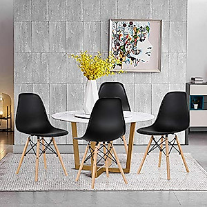 KOTEK Mid Century Modern Dining Chairs Set of 4, DSW Chairs Plastic Shell Chairs with Wood Legs, Armless Side Chairs for Dining Room, Living Room, Kitchen (Black)