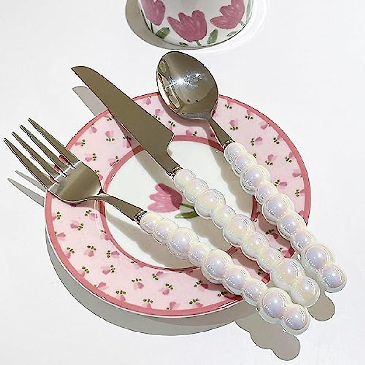 Europe Fashion Pearl Cutlery Set Stainless Steel Creativity Knife Gift Spoon Handle Ceramic Fork Tableware Set Flatware