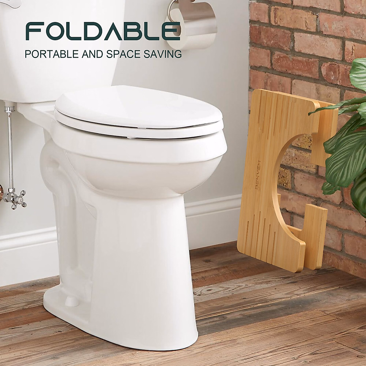 BEKVEM Bamboo Foldable Toilet Stool, 7" & 9" Adjustable Heights Squat, Poop Stool for Bathroom Adults Kids to Improve Bathroom Posture and Comfort, Potty Stool with Non-Slip Layer, 400 lbs Capacity