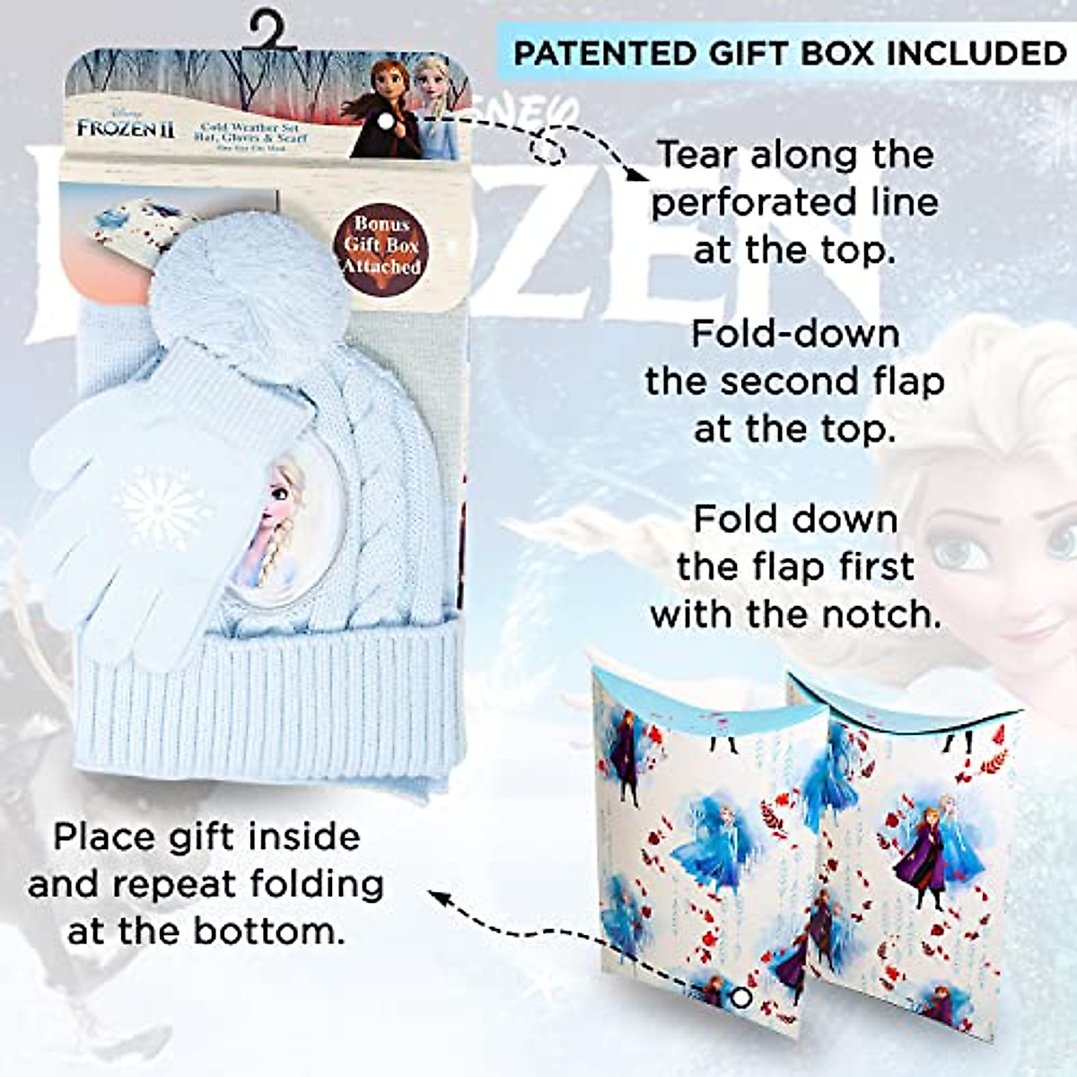Disney Frozen Kid’s Winter Hat, Snow Gloves, and Scarf for Girls, 3 Pc. Set, Plush Warm Outdoor Comfort Includes Gift Box