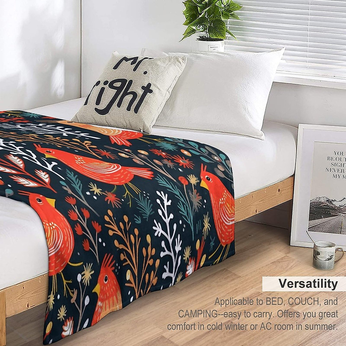 Blanket Red Christmas Birds Plush Throw Fleece Blanket Happy New Year Soft Cozy Microfiber Throw Blanket for Couch Sofa Bed for Adult Kid Birthday 40"x50" Ultra Soft Plush Cozy Xmas Prints