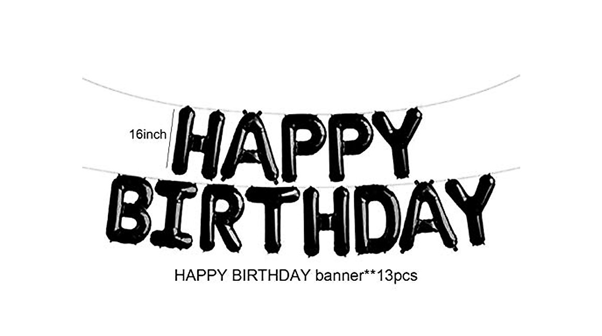 Black Happy Birthday Balloons & Banner - Party Decorations