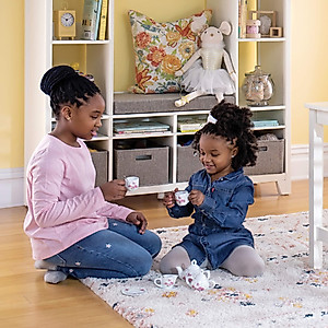 Martha Stewart Kids' Storage System - Creamy White: Wood Bookshelf Cubby with Seat Cushion, Shelves and Storage Bins; Reading Nook Bookcase and Kids Room Storage Bench