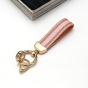 Cloud pie Genuine Leather Car Keychain, Universal Key Fob Holder with 360 Degree Rotatable, Anti-Lost D-Ring (Pink)